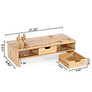 Tribesigns Monitor Stand Riser with Storage Organizer Drawers Bamboo, Natural Brown