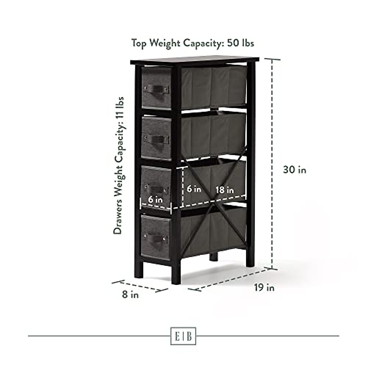 Edenbrook 4 Drawer Storage Organizer - Organization and Storage - Room Organization - Charcoal/Black Storage Drawers