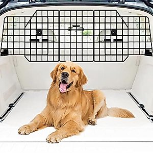 FEED GARDEN Adjustable Dog Car Barrier for SUVs,Cars,Vehicles, Trucks, Universal-Fit Pet Divider Gate Large Pet Barrier for Cargo Area 36.6" to 59" Width Black