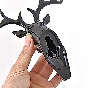 Vintage Deer Head Antlers Wall Hook (Max:10kg) for Hanging Hat Scarf Bag Key Clothes Bathroom Kitchen Towel Holder Hanger Rack Wall Wedding Gift (Black)