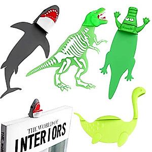 TBoxBo 4 Pack Luminous Dinosaur Bookmark 3D Cartoon Animal Bookmark Giant Shark Bookmark Funny Animals Reading Bookmark Cool 3D Bookmarks for Kids Boys Girls Men Women School Supplies