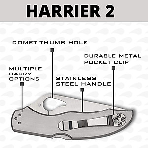 Spyderco Harrier 2 Knife with 3.39" 8Cr13MoV Steel Blade and Durable Stainless Steel Handle - CombinationEdge - BY01PS2