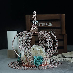 TABLECLOTHSFACTORY 14" Rose Gold Crystal Metallic Royal Crown Cake Topper with 168 Acrylic Beads For Wedding Birthday Party Special Event