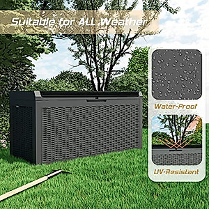 Greesum 100 Gallon Resin Deck Box Large Outdoor Storage for Patio Furniture, Garden Tools, Pool Supplies, Weatherproof and UV Resistant, Lockable, Dark Black