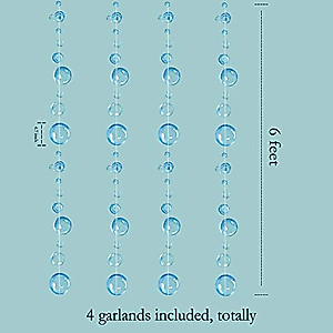 4 Strings Flat Under the Sea Blue Bubble Garlands for Little Mermaid Party Decorations transparent Floating Hanging Bubbles Streamer Pool Ocean Kids Birthday Baby Shower Bday Wedding Baby Shower Decor