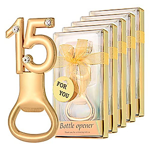 24Pcs Golden 15 Bottle Openers for 15th Birthday Party Favors Rhinestones Decorations for Wedding Anniversary Gifst Souvenrs or Keepsaks for Guests