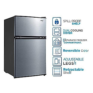 Arctic King - 3.2 Cu Ft Two Door Mini Fridge with Freezer, Stainless Steel