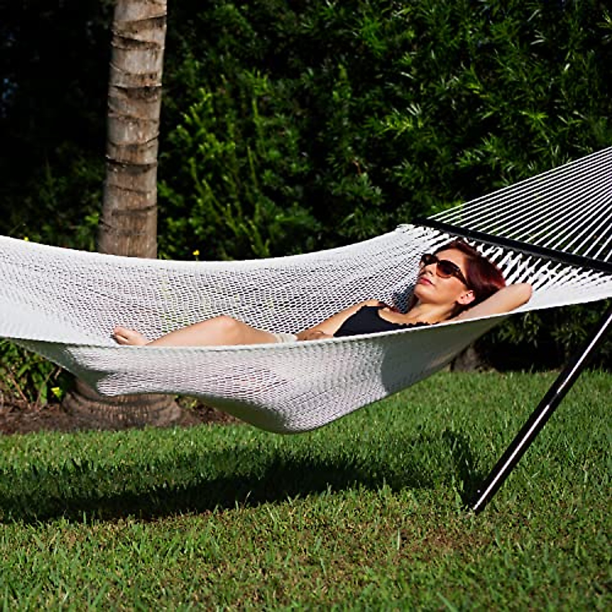 Bliss Hammocks BH-415 2-Person Weekender 12’ Long Deluxe, 4 mm Thick Handwoven Polyester Rope, Patio Yard Poolside Outdoor Hammock, 55-Inch Spreader Bar Supports up to 450 lbs, Natural