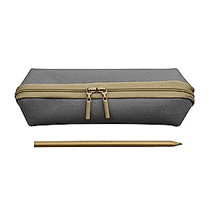 Enyuwlcm Canvas Stationery Stylish Small Pencil Pouch and Slim Pencil Case with 2 Zippers 1 Pack Dark Gray