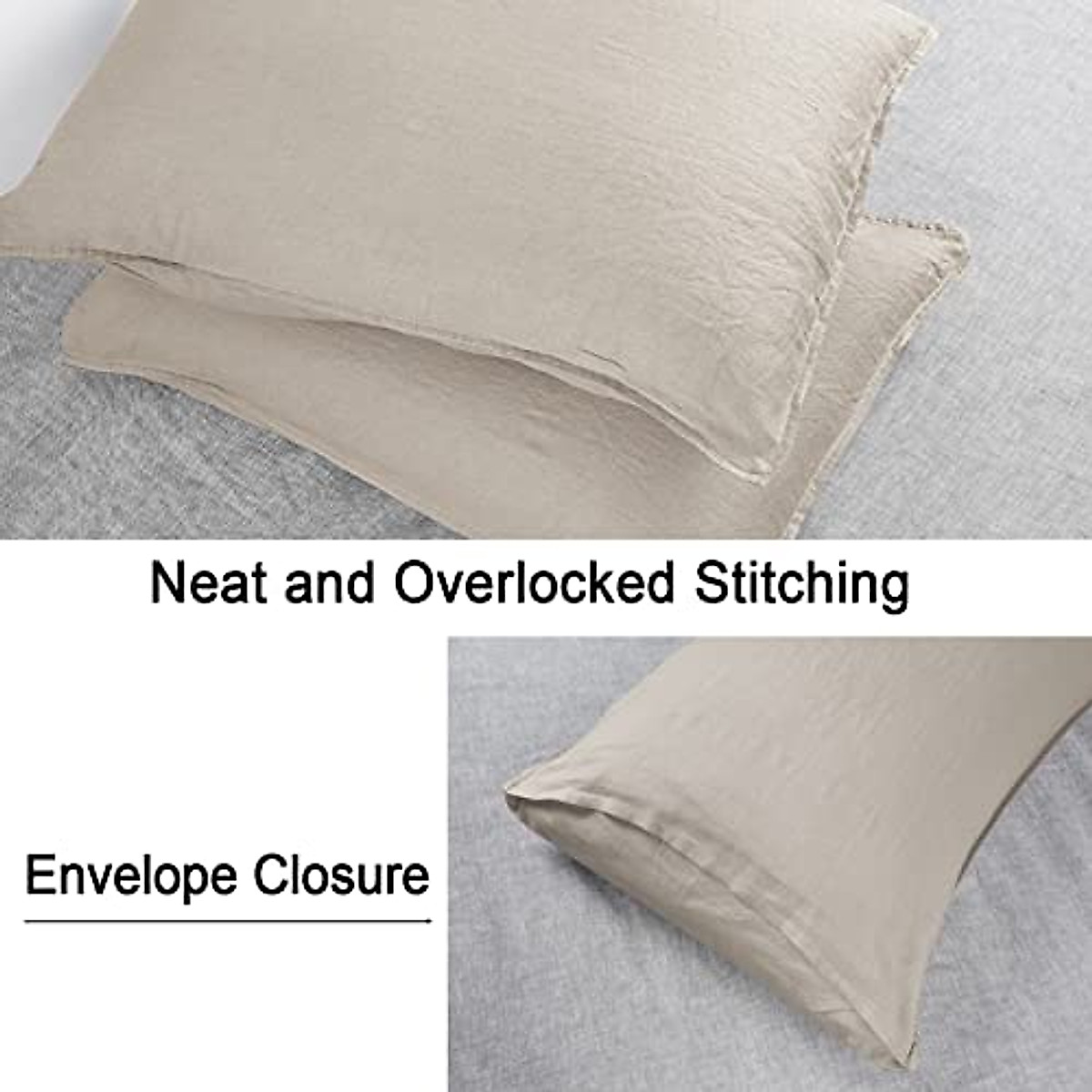 PHF 100% Linen Pillowcases Standard Size, Set of 2, No Insert, Washed French Flax Pillow Cases with Envelope Closure, Luxurious Breathable Comfy Pillow Shams, 20" X 26", No Filling, Linen Basic