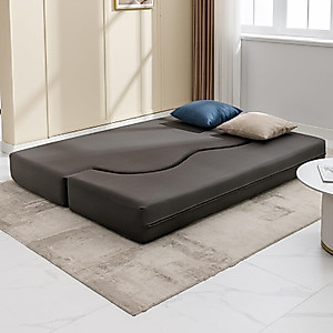 BALUS Futon Sofa Bed, Convertible Floor Sofa Bed with Faux Leather,Memory Foam Filled & Foldable for Easy Storage, Ideal for Living Room and Guest Room, Full Size, Dark Gray