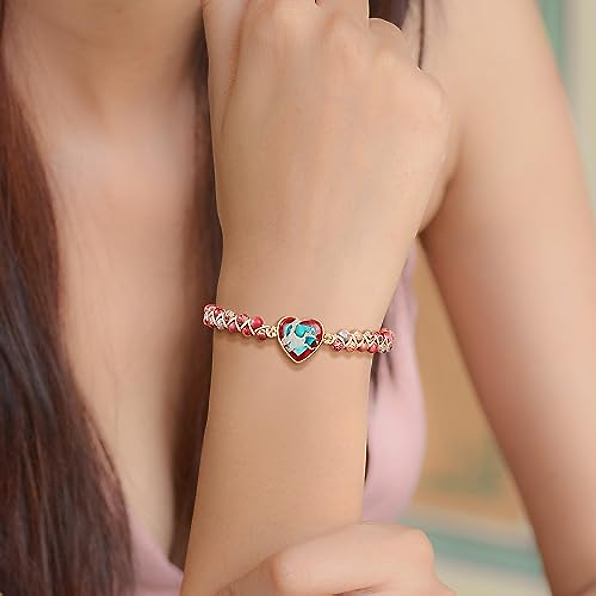 Sisters Gifts from Sister Jasper Heart Bracelet for Sisters Unique Sister Birthday Gift Ideas Christmas Friendship Gifts for Sisters from Sisters Handmade Beaded Bracelets Sister Gifts for Women