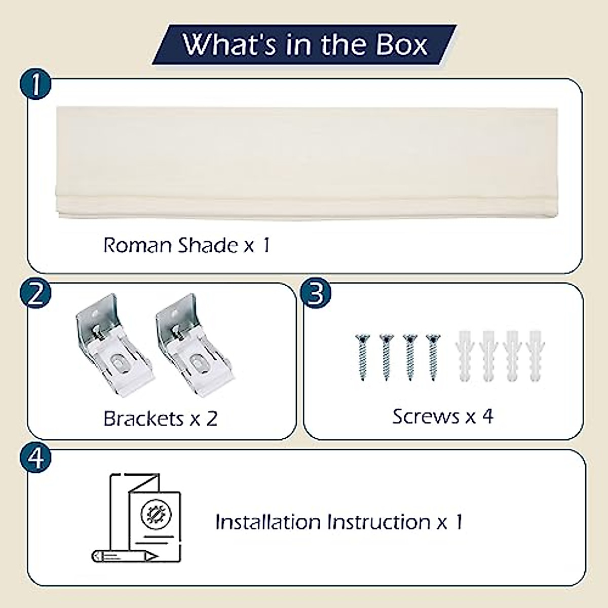 Sunbox Blinds Cordless Roman Shades for Windows, Window Treatments, Room Darkening Shades, Linen Fabric Roman Shades for Doors, Kitchen, Linen Cream