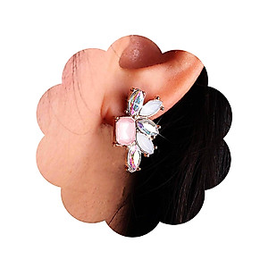 Sttiafay Vintage Rainbow Crystal Drop Earrings Colorful Crystal Earrings Rainbow Rhinestone Stud Earrings Pink Cz Square Earrings Jewelry for Women and Girls