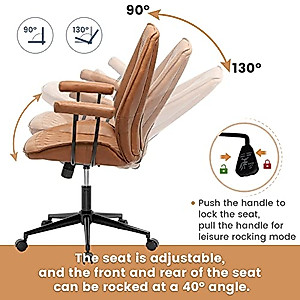 Brown Office Chair Leather Desk Chair with Removable Armrest, Modern Home Office Chair Mid Century, Mid Back Computer Chair with Wheels, Capacity 400lbs