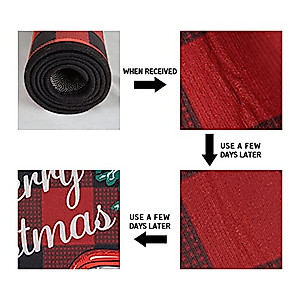 Fuoxowk Christmas Tree Truck Kitchen Mat and Rug Set-Buffalo Plaid Kitchen Rugs and Mats Non Skid Washable,Floor Cushion Waterproof Rug,Rubber Backed Area Rugs for Kitchen Sink,Indoor Floor,Red
