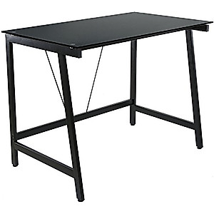 OneSpace Contemporary Glass-Top Desk for Small Spaces, Small Writing Desk, Black