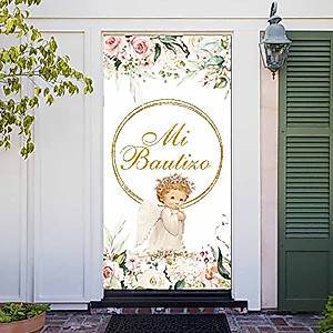 Mi Bautizo Door Banner Decor SuppliesFirst Holy Communion Christening Banner Baptism Photo Backdrops Baby Shower Door Banner Cake Table Banner 72.8 x35.4in Outdoor & Indoor Hanging Banner