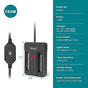 hygger Aquarium Heater,75W/150W/300W Submersible Fish Tank Water Heater Double Quartz Explosion-Proof with for Freshwater Saltwater Tank