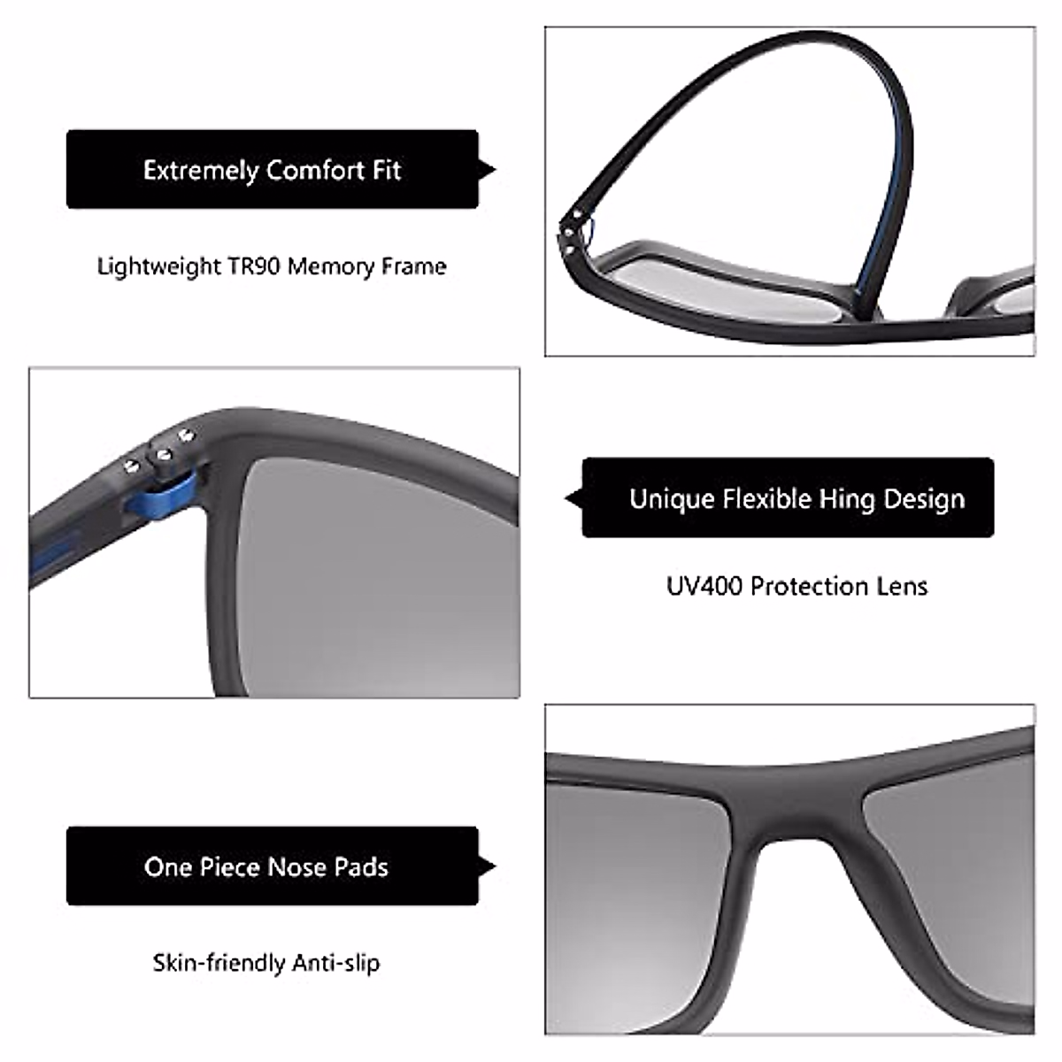 ZENOTTIC Polarized Sunglasses for Men Lightweight TR90 Frame UV400 Protection Square Sun Glasses