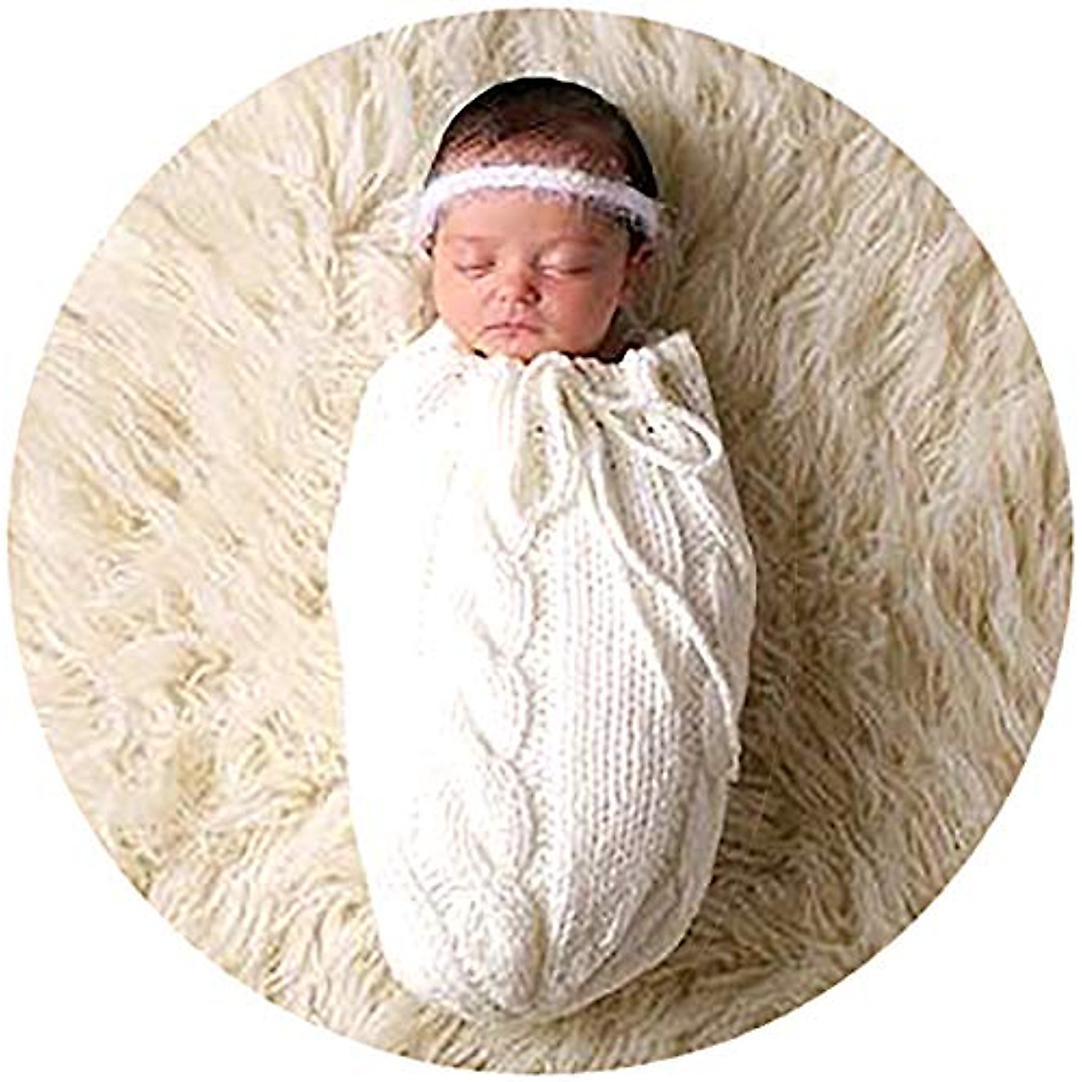 GUMEMO Newborn Baby Swaddle Sack Drawstring Knit Sleeping Bag Wrap Infant Baby Boy Girl Photography Prop Hospital Outfit White