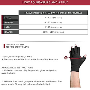 OTC Resting Splint Glove, 5 Finger Semi-Rigid Splints, Open Tips, Black, Right Hand, X-Large