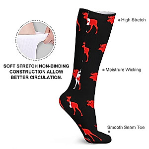 aifaqukuanga Canadian Flag Moose Silhouette 5-Pack Men And Women Casual Long Socks Breathable Athletic Running Socks