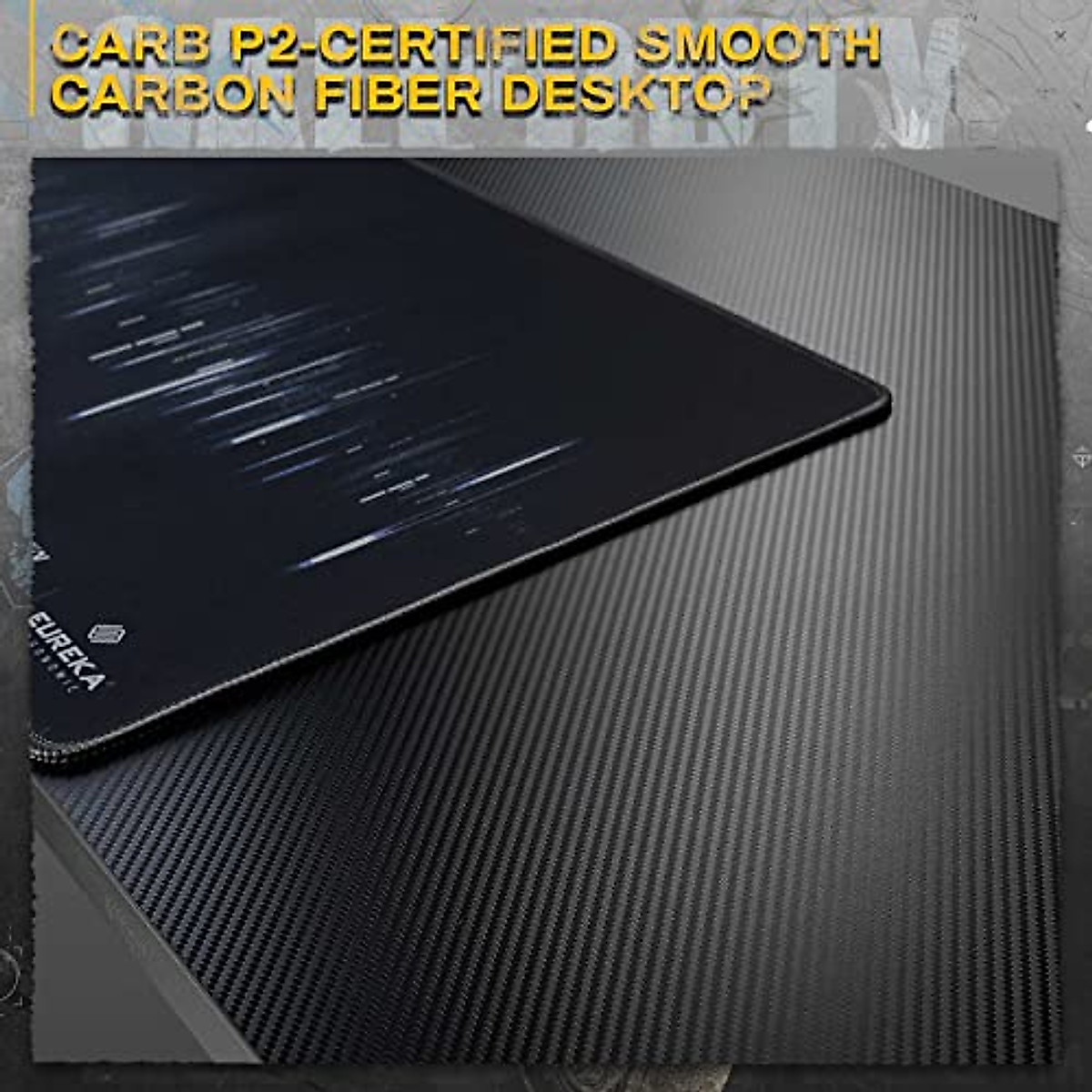 EUREKA ERGONOMIC & Call of Duty UAV Gaming Desk, RGB LED 45 Inch Z Shaped Home Office PC Computer Gamer Table with Fiber Light Dual Headphone Holder Cable Ties for Gamer Gifts, Black & Brass