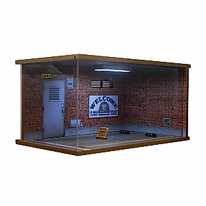 1/18 Scale Model Car Display Case - 1:18 Car Garage Display Case with Clear Acrylic Cover and LED Lighting for Die-Cast Cars, 1 Parking Route 66-Left