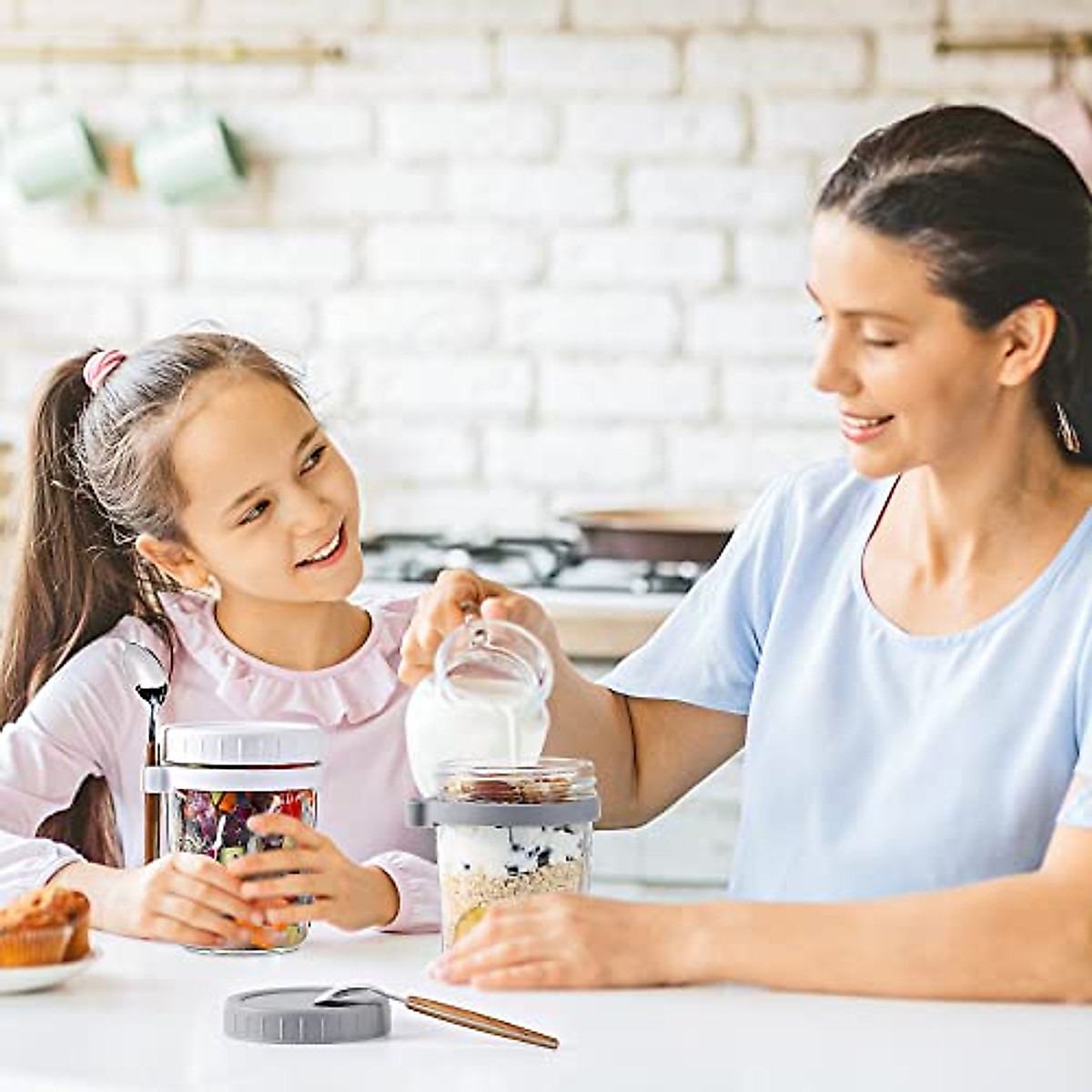 Overnight Oats Containers with lids and Spoons: 16 oz Mason Jars for Overnight Oats - 4 Pack Glass Meal Prep Container for Oatmeal - Food Storage Containers/Canning Jars/Food Jars & Canisters