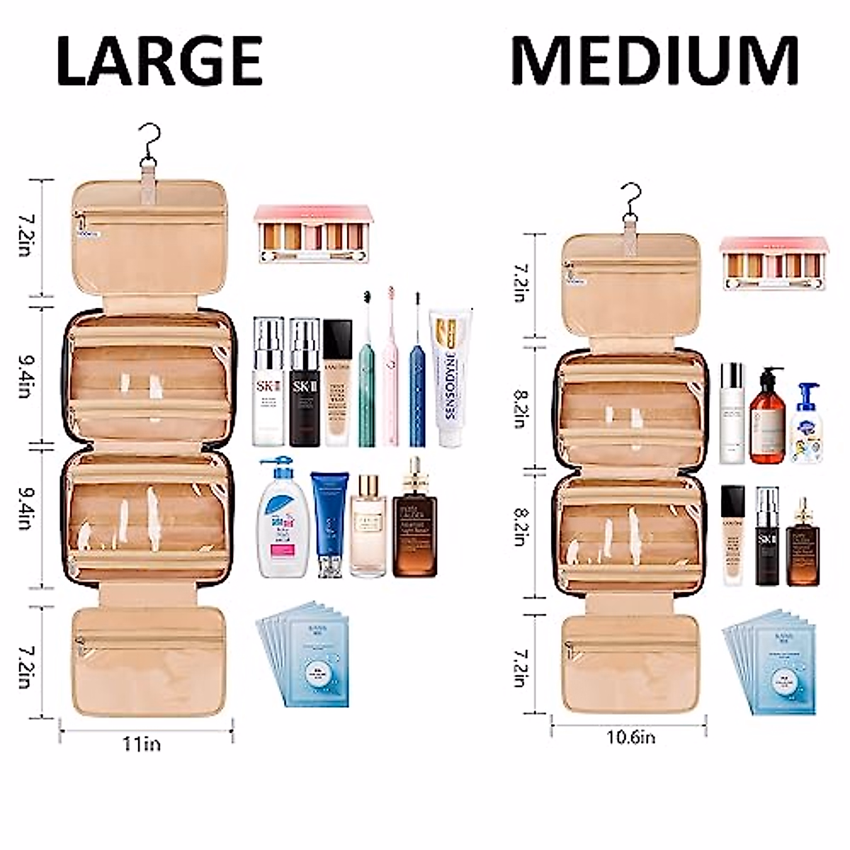 TOUCHFEEL Hanging Toiletry Bag for Women, Travel Makeup Bag Organizer, Extra Large Toiletries Bag, Water-resistant Bathroom Cosmetic Bag with Jewelry Organizer Compartment (Black, Medium)