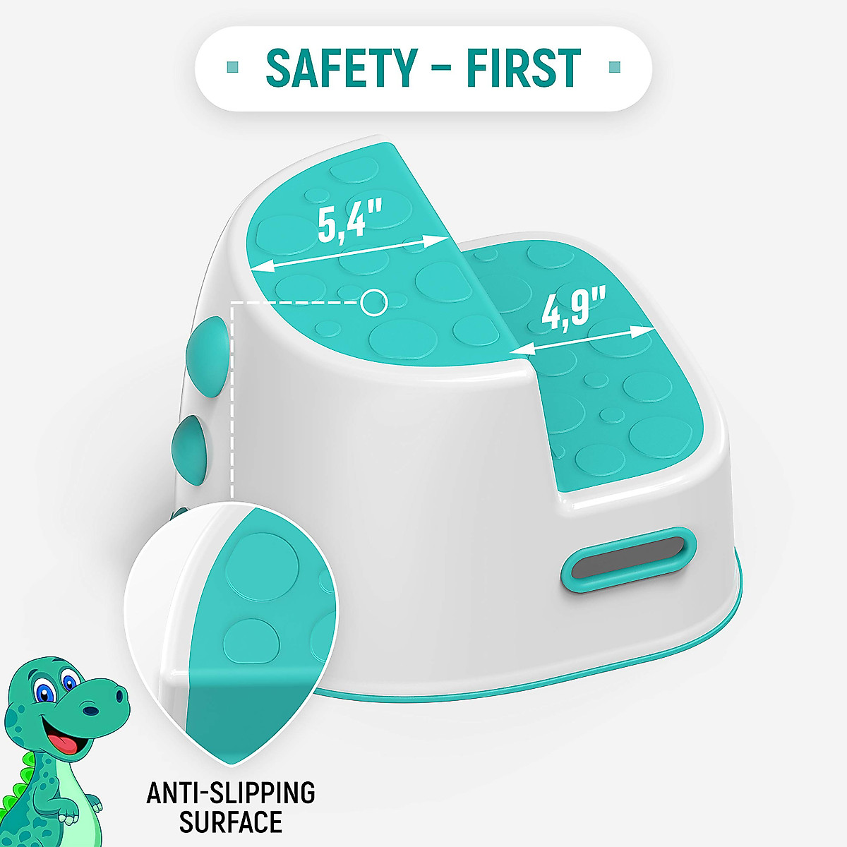 Toddler Step Stool for Kids - Dinosaur Two Step Stool for Bathroom Sink with Non-Slip Feet - Nursery Kids Step Stool for Potty Training - Baby Child Footstool for Boys Girls