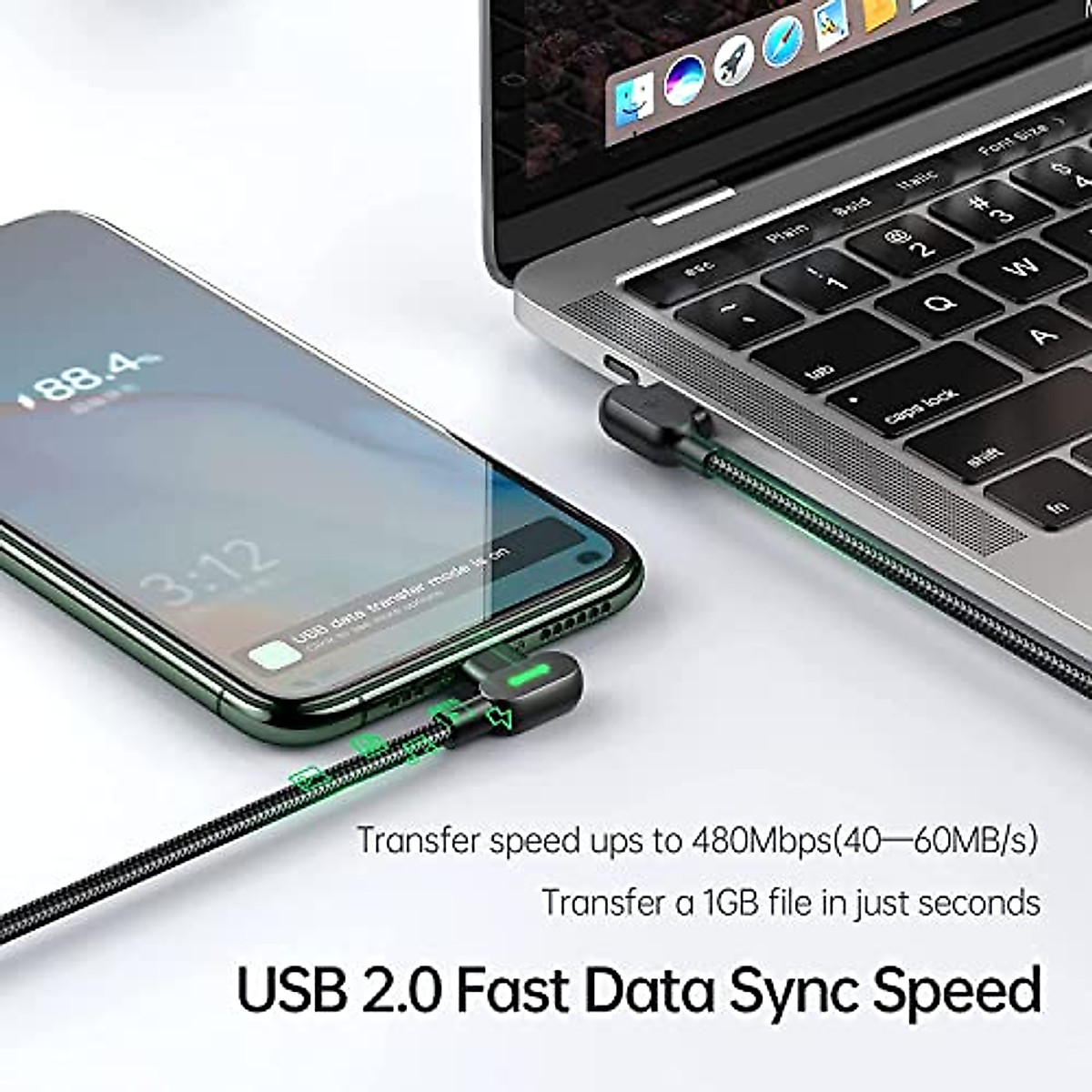 Type C USB 90 Degree Right Angle Elbow Design Game LED Strong Nylon Braided Sync Charge USB Data 6FT Cable Compatible Samsung Galaxy S20 S10 S9 S8 Plus Note 10 Google Pixel and More (3 Pack,6FT)