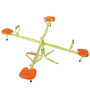 SUPER DEAL Kids Teeter Totter, 4 Seat Seesaw 360° Rotate All Steel Extendable Tubes Weather and Rust Resistant for Indoor Outdoor Playground