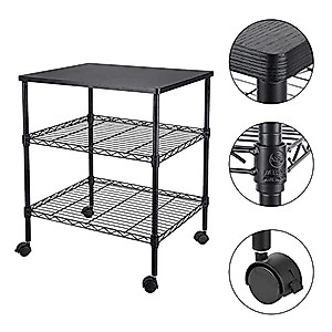 Wire Storage Shelves 3-Shelf Adjustable Shelving Units with Wheels Steel Metal Storage Rack for Kitchen Pantry Closet Laundry Durable Organizer Garage Tool Storage Shelf, Black, Black-e