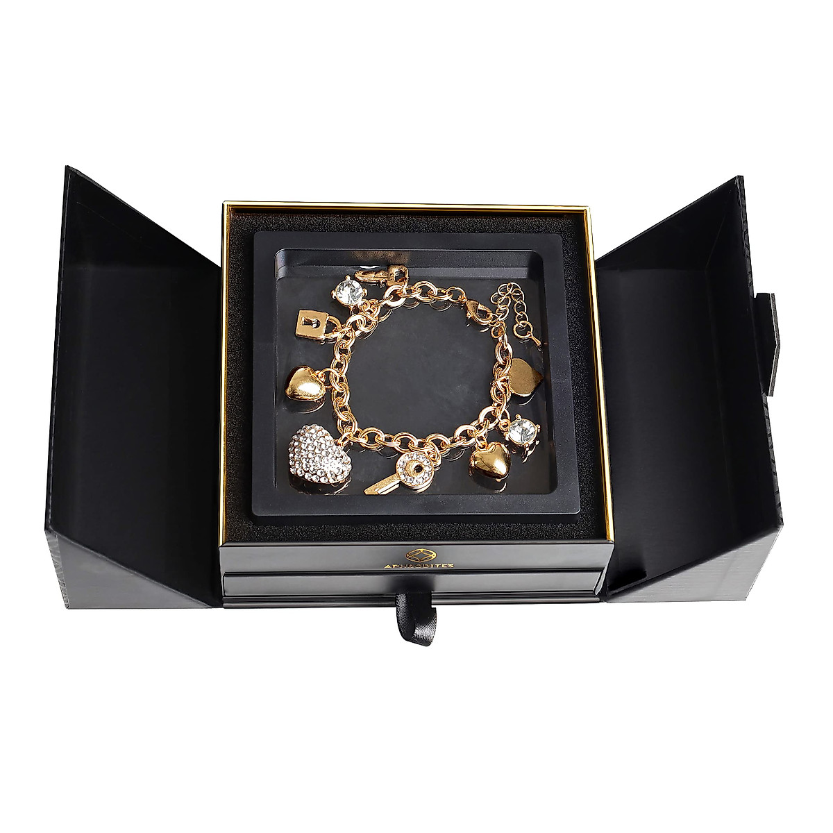 Aphrodite’s Magic in a Box Love Locked Charm Bracelets for Women, 9 fun Charms Bracelet with Deluxe Gift Box, Birthday Christmas Jewelry Gift for Girls, Mom, Wife, Sister and Friend