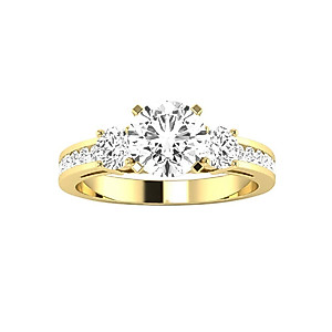 14K Yellow Gold 1.8 CTW Round Cut Channel Set 3 Three Stone Diamond Engagement Ring, J Color I1 Clarity 1.2 Ct Center