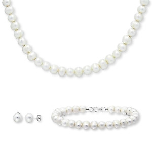 SEA OF ICE Freshwater Cultured Pearl 5mm-6mm Necklace Bracelet and Stud Earrings Silver Jewelry Set for Women
