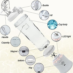 Portable Blender, VKYOZVA Personal Blender for Shakes and Smoothies, 240W Blender with 6 Stainless-Steel Blades,USB Rechargeable Blender Cup Travel Lid with 2 Straws And Brush for Home, Outdoor