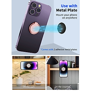 Magnetic Phone Grip Mount for Any Metal Surface [4 Strong Magnets] Gym Magnet Phone Ring Kickstand for Magnetic Car Holder Compatible with iPhone 14/13/12 Pro Max, Android and All Phones (Pink)