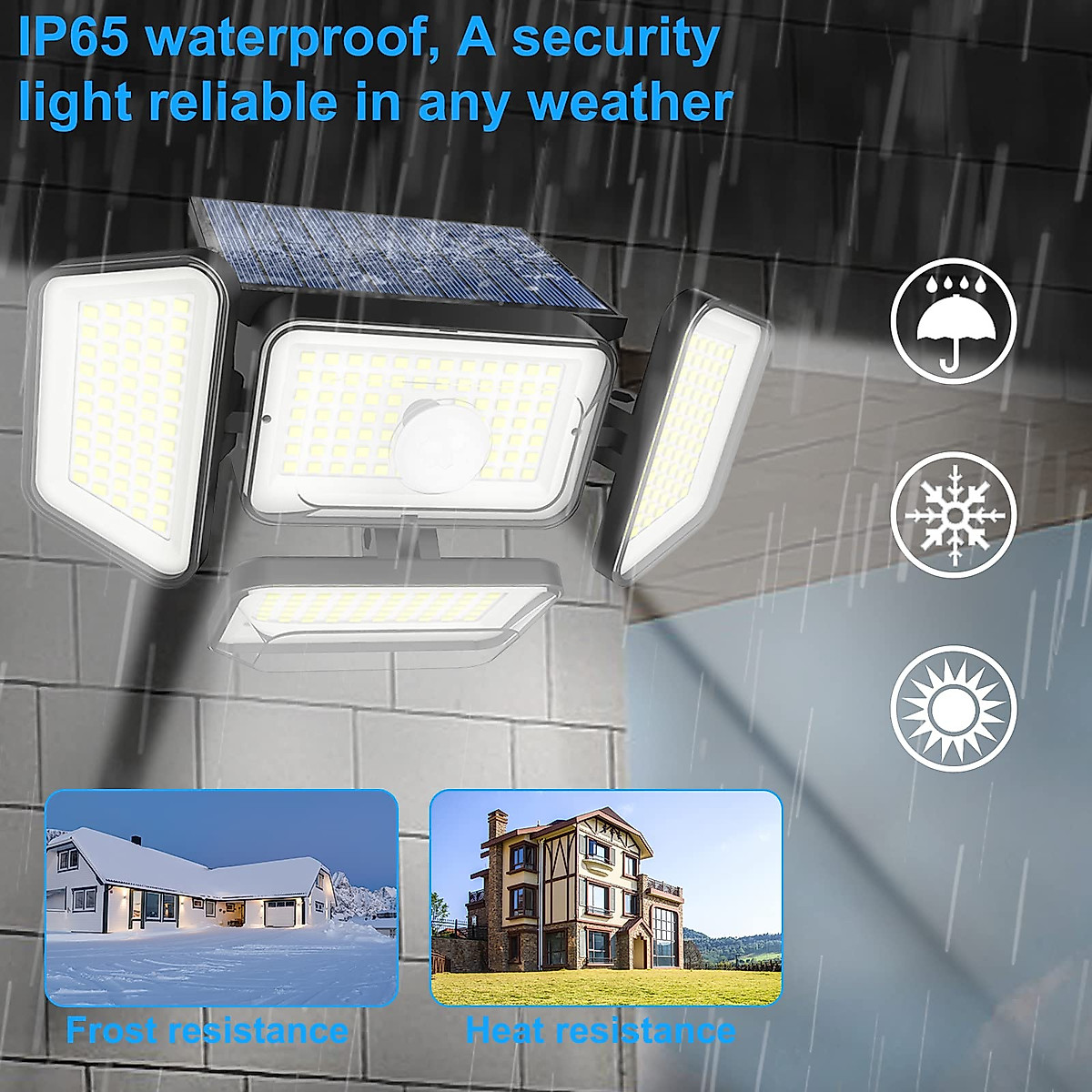 2 Pack Solar Outdoor Lights,4 Heads 268 LED 3000LM Solar Motion Sensor Lights, IP65 Waterproof Wireless Solar Security Lights, LED Flood Lights for Garage Yard Pathway
