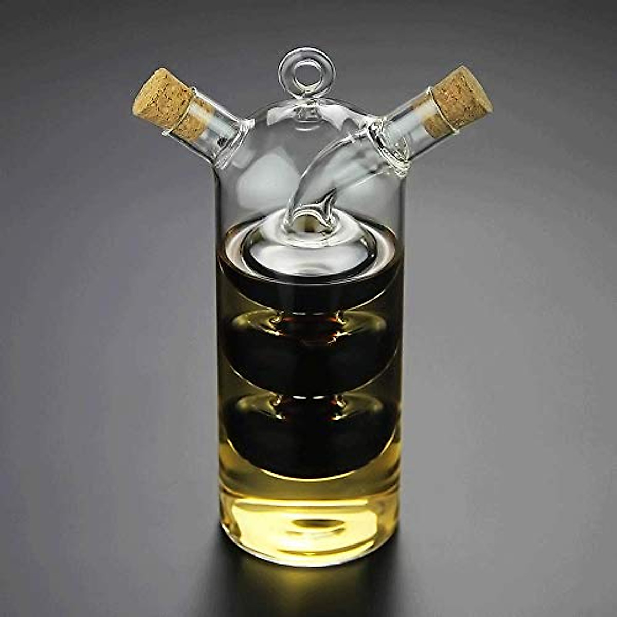 WINAKUI Olive Oil and Vinegar Dispenser Cruet Bottles, 2 in 1 Transparent Glass Oil Bottle, Dual Glass Oil Dispenser Bottles for Kitchen Cooking Container
