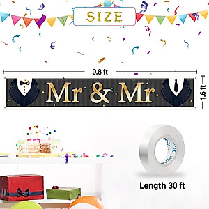 INNORU Large Mr & Mr Banner, Gay Wedding Party Backdrop Yard Sign, Men Groom to Be Yard Garden Banner, Gay Bridal Shower Party Indoor Outdoor Decor Supplies 9.8 * 1.6ft