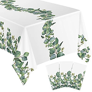 Remagr Eucalyptus Leaf Tablecloths Plastic Sage Greenery Table Cover Rectangle Disposable Green Leaves Cloths Decorations for Baby Bridal Shower Birthday Spring Summer Party, 108 x 54 Inch (3 Pcs