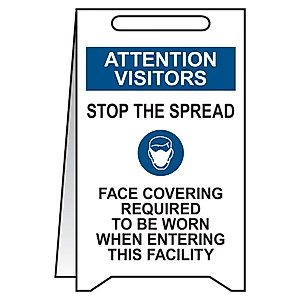 ComplianceSigns.com Attention Visitors Face Covering Required Stand-Up Floor Sign, 20x12-inch Plastic