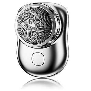 Mini Electronic Shaver - Men's Pocket Razors, Portable Wet and Dry Shaver, One-Button Shave, Waterproof Rotary Shaver, USB Rechargeable Shaver for Car, Outdoor, Business Travel (Silver)