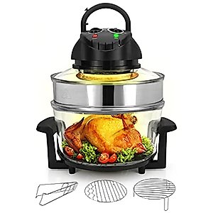 18 Quart Convection Countertop Air Fryer - See through Glass for Best Cooking Results - Air Fryer, Roaster, Bake, Grill, Steam & Roast - Includes Glass Bowl, Broil Rack & Toasting Rack