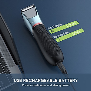 Body Hair Trimmer for Men - Electric Ball Shaver Razor for Pubic Groin Hair Grooming with Built-in LED Light and Mirror, Ceramic Blade, No Pulls, No Cuts, Waterproof Wet/Dry Cordless Use (Blue)