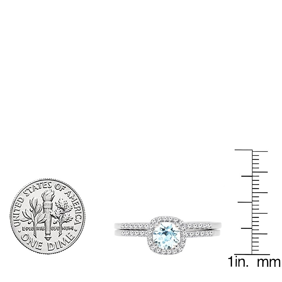 Dazzlingrock Collection 5 MM Round Aquamarine & Diamond Halo Wedding Ring Set in 14K White Gold, Size 7