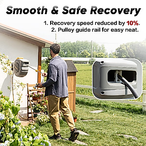 GLAHODEN Retractable Garden Hose Reel 5/8 in x 65 ft Upgraded UV Resistant Heavy Duty Automatic Hose Reel Wall Mount 3/4 in Brass Fitting 9 Pattern Nozzle Any Length Lock Slow Retraction 180° Swivel